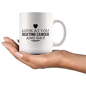 Panvola Look At You Beating Cancer And S Cancer Survivor Awareness Ceramic Coffee Mug Motivational Inspirational Gift (11 oz)