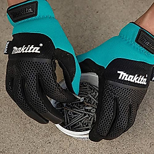 Makita Unisex Makita T 04167 Open Cuff Flexible Protection Utility Work Gloves Large , Teal/Black, Large US