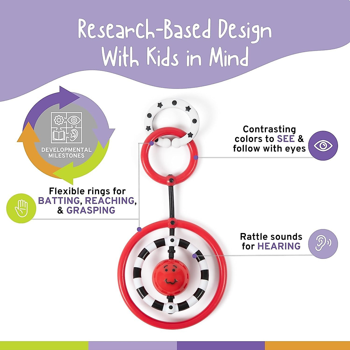 SmartNoggin NogginRings Reaching & Grasping Play Toy - Encourages Baby’s Developmental Milestones Through Play - Sensory Toy for Babies, Ages 0-12 Months