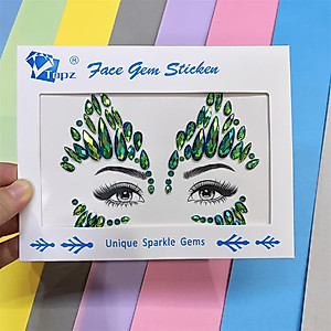 green face gems rave accessories face jewels stick on face glitter makeup rhinestone halloween costume festival accessories cat face paint