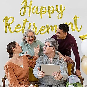BEISHIDA Gold Glitter Happy Retirement Banner -NO DIY, Pre-Strung Happy Retirement Banner Decoration for Women&Man, Party Supplies for Retirement