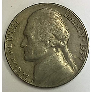 1959 P Jefferson Nickel Average Circulated Five-Cent Piece