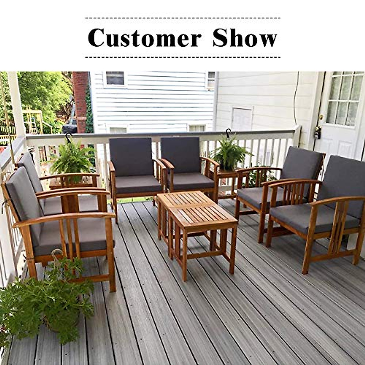 Tangkula 3 Pieces Patio Furniture Set, Includes Set of 2 Outdoor Acacia Wood Cushioned Chairs and Coffee Table, for Garden, Backyard, Poolside, Bistro and Deck, Patio Conversation Chat Set (Gray)