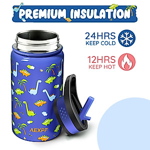 AEXPF 32oz Insulated Water Bottle Indigo Black Gradient and 14oz Kids Water Bottle with Dinosaur Pattern