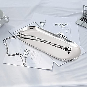 Stainless Steel Towel Tray 3 Pack Silver Tray Storage Tray Multipurpose Decorative Trays Serving Tray for Trinket Jewelry Dish Tea Fruit Bathroom Storage Organizer Oval, Silver (8.7 x 3.5 inch)