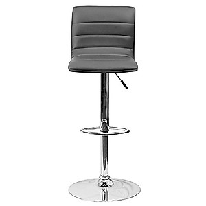 KLS14 Modern Barstools Horizontal Line Design Hydraulic Adjustable Height 360-Degree Swivel Seat Sturdy Steel Frame Chrome Base Dining Chair Bar Pub Stool Home Office Furniture - Set of 2 Grey #1980