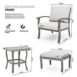 HAPPATIO 5 Piece Aluminum Outdoor Patio Furniture Set, Patio Chairs with Ottomans and Side Table, Balcony Furniture, Patio Conversation Set for Porch Garden (Gray)