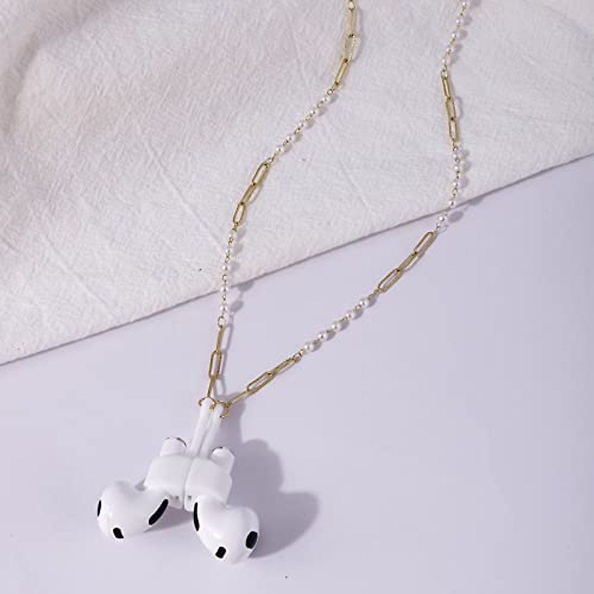 EGEN Female Magnetic Anti-Lost Strap Holder Necklace White Pearl Copper Chain for Airpods Pro 3 2 1,72cm Bag