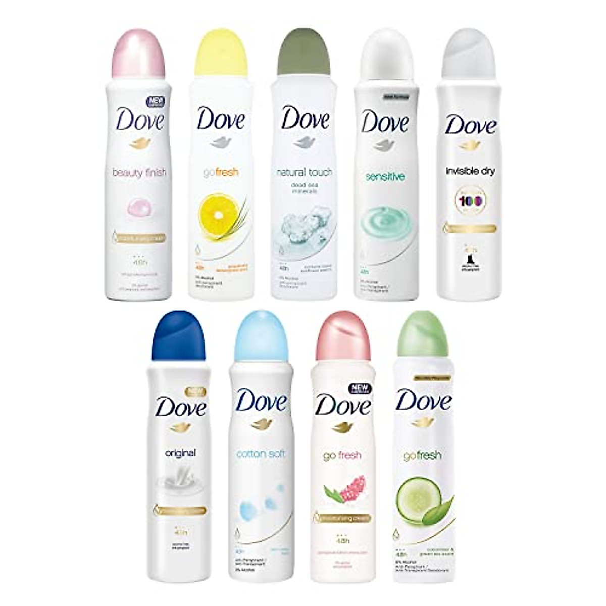 Dove, Antiperspirant Deodorant Spray, Variety of 10 Scents, 10-Pack, 48 Hour Protection, Moisturizing, Cruelty Free, 150 mL