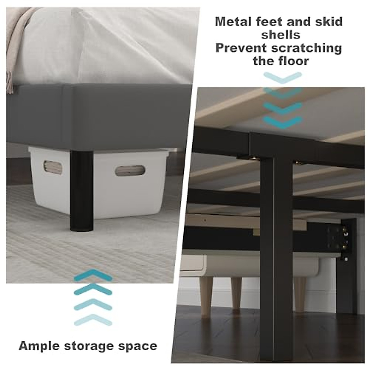 IYEE NATURE Queen Bed Upholstered Platform with Headboard and Strong Wooden Slats, Strong Weight Capacity, Non-Slip No Box Spring Needed, Easy Assembly,Dark Gray