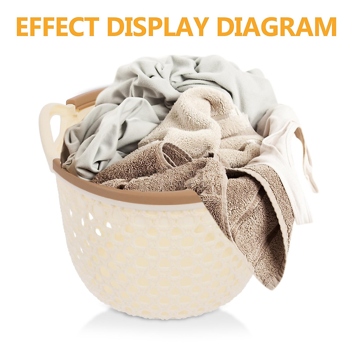 MAGICLULU Flexible Laundry Baskets, 20cm Hollow Out Plastic Laundry Hamper Washing Basket Clothes Bin Sundries Storage Organizer with Carry Handles for Bathroom Beige