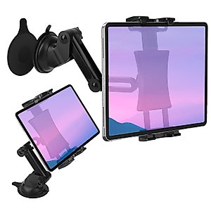 Tablet Car Dashboard & Windshield Mount, Universal 360° Adjustable Window Dash Suction Cup Holder for iPad Pro 12.9/11/10.5/9.7/Air/Mini 6 5 4, Samsung Galaxy, 4.7-12.9" Tab & Phone, 1* TPU Sticky Pad