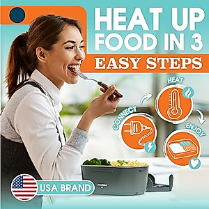 TRAVELISIMO Electric Lunch Box for Adults 80W, Fast Portable Heated Lunch Box 12/24/110V 1.5L Heated Lunchbox for Adults, Leakproof, SS Container, for Car Truck Work, Loncheras para Hombres de Trabajo