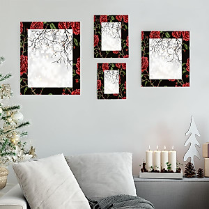 POFATO Skull Red Roses Stems 4x6 Picture Frame Wood Photo Frame for Tabletop Display Wall Mount Picture Frame Display 4x 6 Inch Photo Wall Decor Home Gift Frames