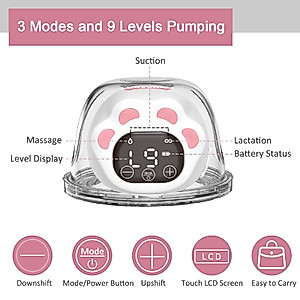 MMPANG Breast Pump Wearable,Electric Hands Free Breast Pump Leel,3 Modes & 9 Levels with LCD Display BPA Free, Low Noise Pumping Painless Breastfeeding Rechargeable and 19/21/24mm Flanges,Blue