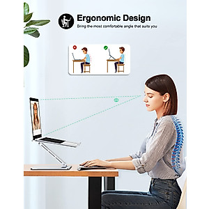 RIWUCT Foldable Laptop Stand, Height Adjustable Ergonomic Computer Stand for Desk, Ventilated Aluminum Portable Laptop Riser Holder Mount Compatible with MacBook Pro Air, All Notebooks 10-16"