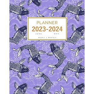 Planner 2023-2024: 8x10 Weekly and Monthly Organizer Large from June 2023 to May 2024 | Japanese Style Carp Fish Design Blue-Violet