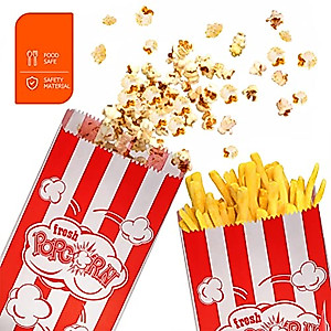 Snack Container 100Pcs Paper Popcorn Bags Convenient Pop Bags Bulk Popcorn Bags Portable Paper Bags Dessert Supplies for Popcorn Machine, Party （90 * 50 * 220MM) Popcorn Bucket