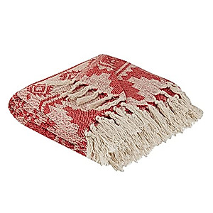 Pink Cotton Throw Blankets - Warm Farmhouse Pink Bed Throws with Fringes - 100% Cotton Throw Blanket for Couch, Bed - Lightweight Warm Cozy Soft Elegant Throw Blankets - Home Living Room Decor