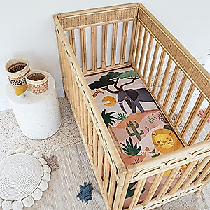 Rookie Humans 100% Cotton Sateen Fitted Crib Sheet: in The Savanna Safari. Modern Nursery, Use as a Photo Background for Your Baby Pictures. Standard Crib Size (52 x 28 inches)