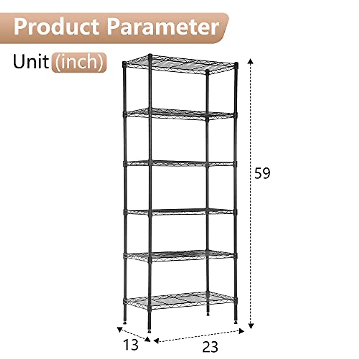 FDW 6 Tier Wire Shelving Units Adjustable Metal Storage Rack 23L x 13W x 59H NSF Pantry Shelves Kitchen Organization Shelf for Kitchen Garage Small Places Commercial,Black