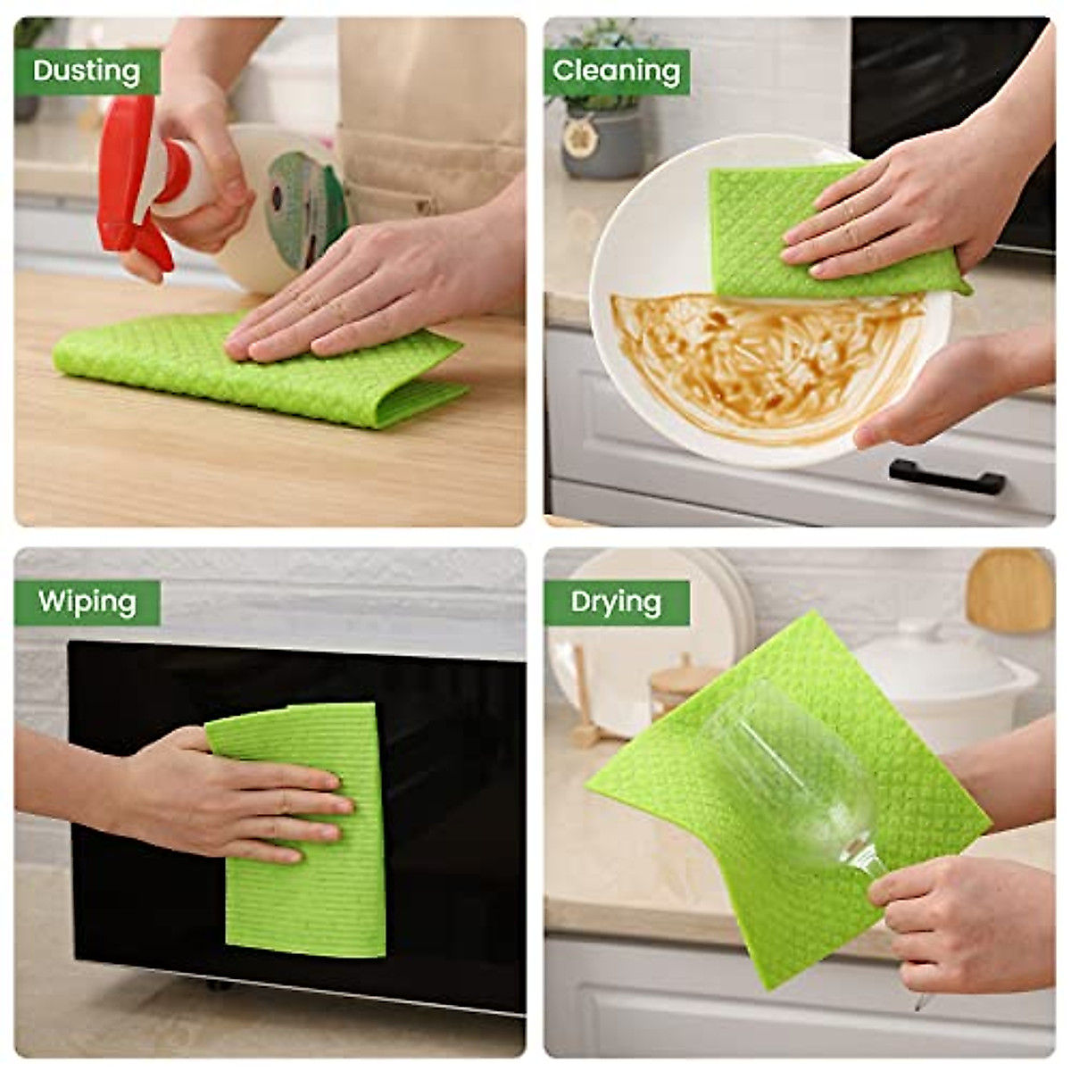 Homaxy Swedish Dishcloths for Kitchen, 10 Pack Reusable and Washable Cellulose Sponge Cloths Dish Towels, Absorbent and No Odor Paper Towels for Dishes ＆ Counters, Assorted
