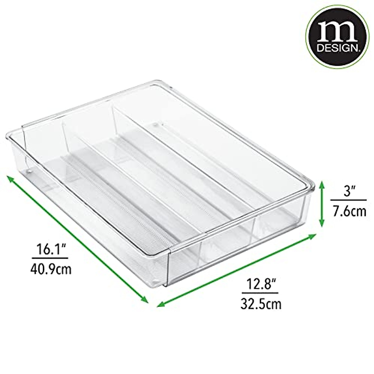 mDesign Plastic Adjustable/Expandable Divided Drawer Storage Organizer with 4 Compartments for Kitchen Pantry, Cupboard, Cabinet, Hold Silverware, Utensils, Cutlery - Ligne Collection - Clear