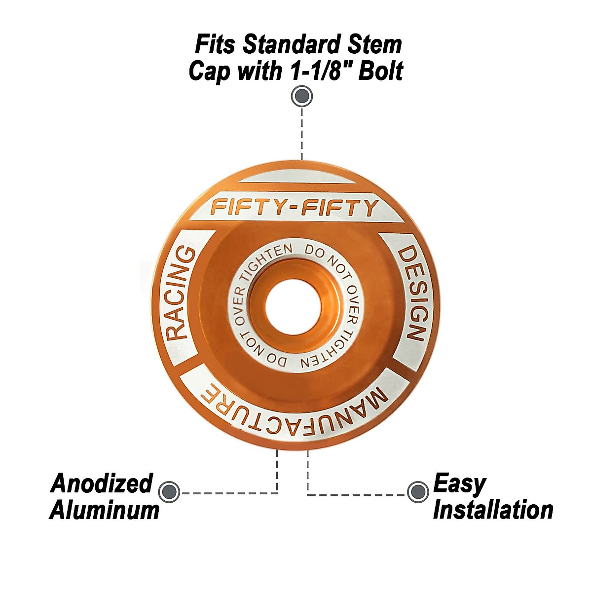 FIFTY-FIFTY Bike Headset Top Cap with Bolts, 1-1/8 Stem Top Cap with Bolt for MTB, Road Bike (Orange)