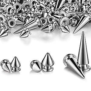 170 Pieces Multiple Sizes Cone Spikes Screwback Studs Rivets Large Medium Small Metal Tree Spikes Studs for Punk Style Clothing Accessories DIY Craft Decoration (Silver)