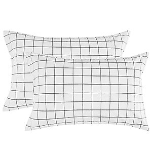 Nanko Grid Bed Pillow Case Set (2 Pack), White Grid Plaid Geometric Pattern Printed Pillowcases/Pillow Shams for Modern Duvet Cover/Bed Sheets Set- 20x30 inch Standard Queen Size