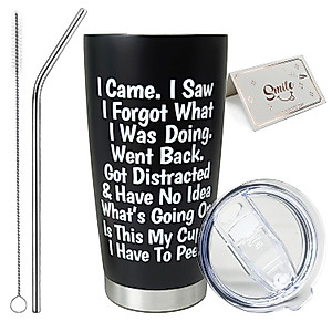 CTIGERS Funny Tumblers for Senior Citizens 20 oz Tumbler with Lid and Straw I Came I Saw What I Was Doing Travel Mug gifts for Grandma Grandpa Elder Mom Dad Aunt Birthday Gifts Retirement Gifts Black