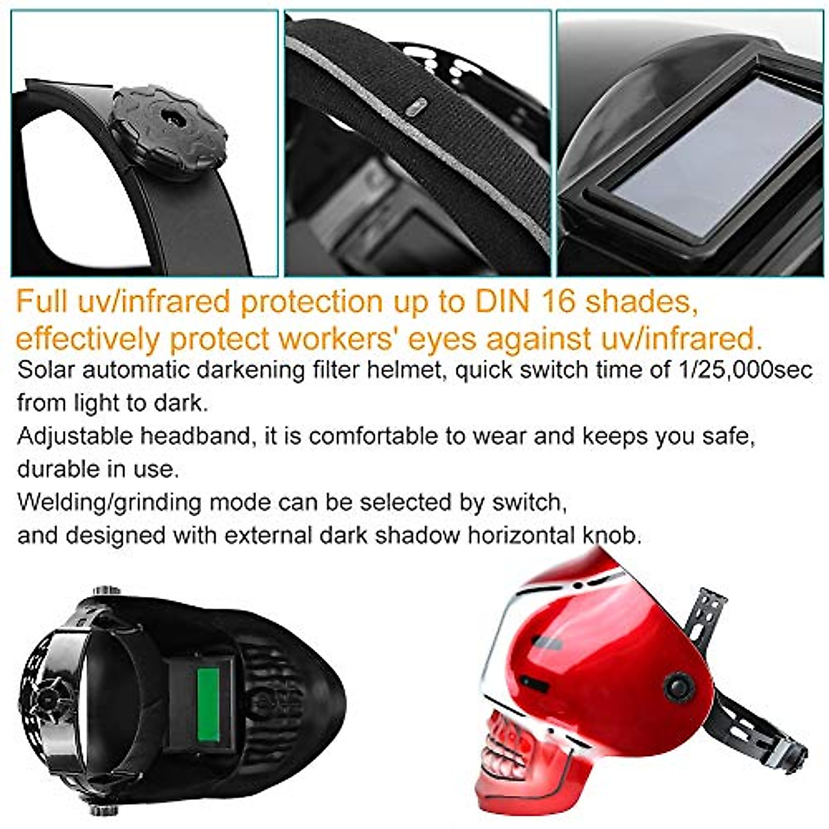 Welding Helmet Solar Auto Darkening Flat Flip Welding Half Helmet Grinding Welder Shield UV Infrared Protection for ARC MMA MAG TIG Plasma Cutting.