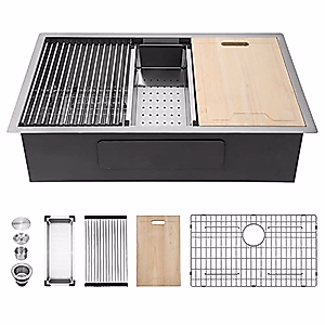 32 Kitchen Sink Undermount - Kichae 32x19 Undermount Kitchen Sinks Ledge Workstation 18-Gauge Stainless Steel Deep Single Bowl Under Counter Kitchen Sink Basin