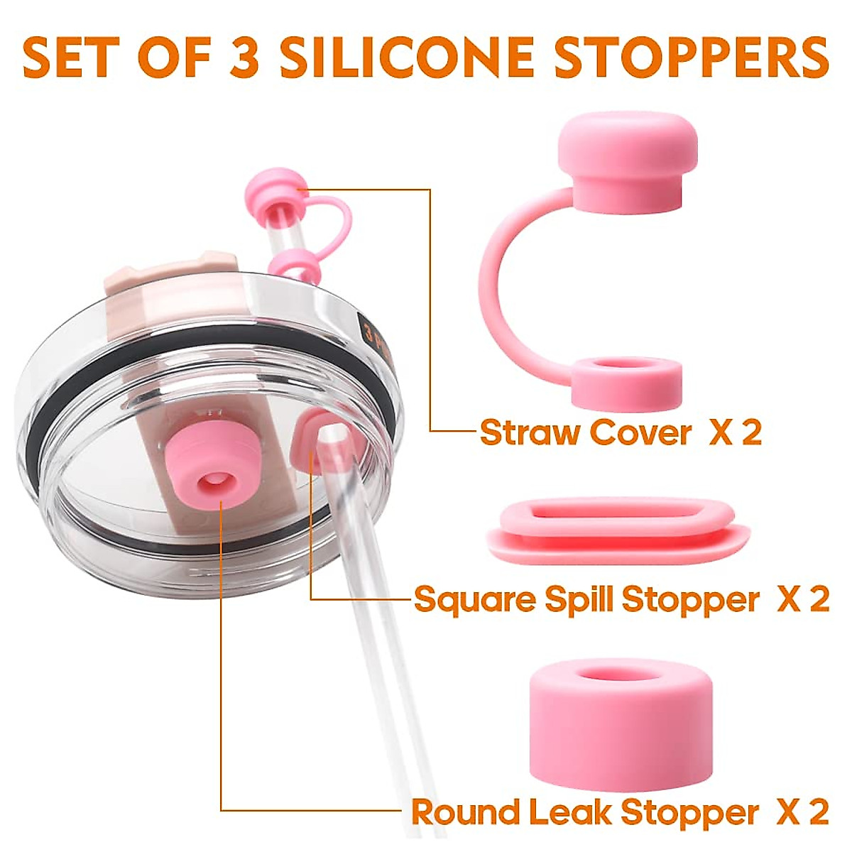 Set of 3 Silicone Spill Proof Stopper for Stanley Cup 1.0 40oz/ 30oz, Including 2 Straw Covers, 2 Stopper & 2 Leak Stopper Compatible for Stanley Adventure Quencher Travel Tumbler 40oz