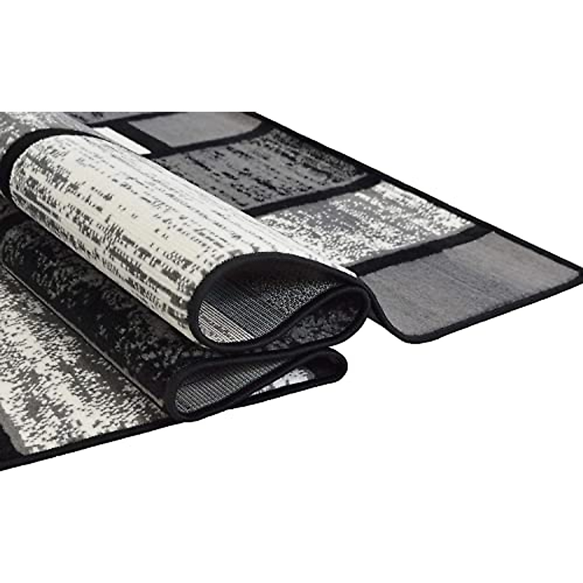 Modern Contemporary Blocks Boxes Design Soft Indoor Area Rug Grey Carpet (7’ 8” X 10’ 8”)