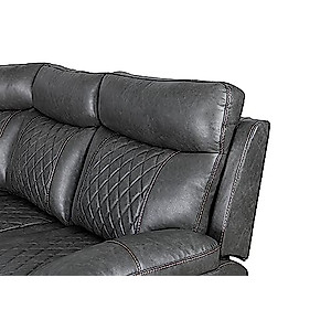 Eafurn Grain Leather Upholstery Manual Reclining Sectional Storage Console and Cup Holders,Symmetrical Motion Sofa & Corner Couch Living Room Furniture Set Home Theater Seating Movie Chair, Gray