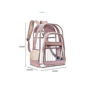 HIQUAY Heavy Duty Multi-Pockets Transparent Bookbag Clear Backpack Large Capacity See Through Backpack for Office (Pink)
