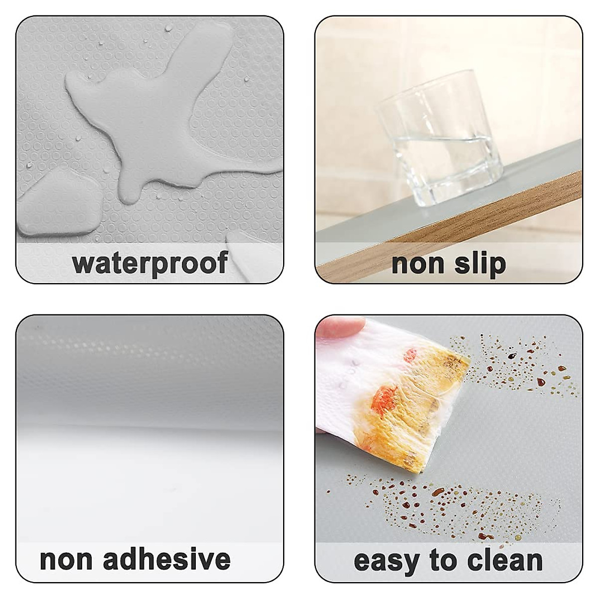 Waterproof Shelf Liner No Slip Drawer Liner for Bathroom, Non Adhesive Kitchen Cabinet Mats EVA Plastic Drawer Mats Roll for Closet, Shelves, Cupboard, Countertop, Fridge Liner - Gray 17.7"×78.7"