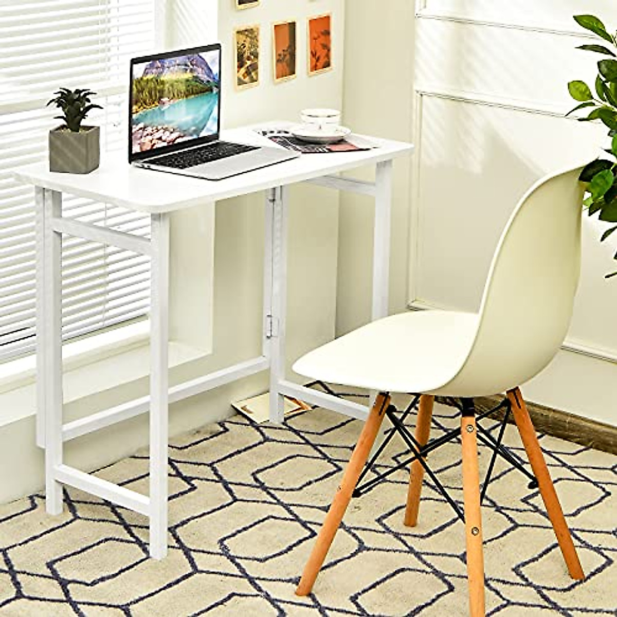 Tangkula White Folding Desk, Compact Computer Desk Modern Home Office Laptop PC Workstation Compact Study Writing Reading Table for Small Space (White)