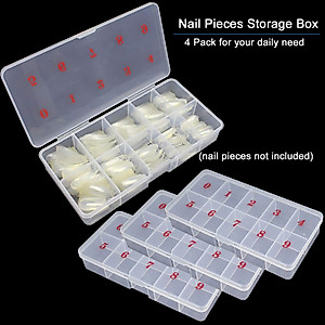 Chistepper 4 Pack Plastic Storage Boxes Empty False Nail Storage Boxes Nail Art Tips Storage Grid Boxes