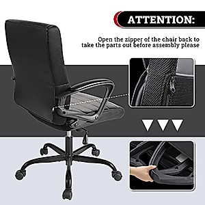 Executive Home Office Chair, Ergonomic Computer Desk Chair Bonded Leather, Adjustable Swivel Rolling Task Chairs Mid Back with Armrests