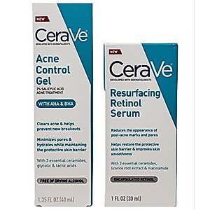 CeraVe Acne Treatment Bundle - Contains CeraVe Resurfacing Retinol Serum (1 fl oz) & CeraVe Acne Control Gel (1.35 fl oz) - With 3 Essential Ceramides, 2 Piece Set, 2.35 Fl Oz