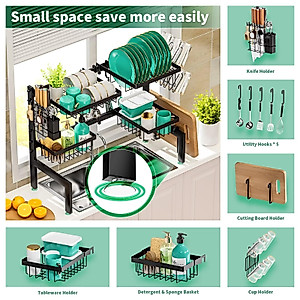 MOUKABAL Stainless Steel Over The Sink Dish Drying Rack -Adjustable Over Sink Dish Rack- Length(25.9"-33.4")-Space-Saving -Multifunctional Over The Sink Dish Drainer Drying Rack for Kitchen Counter