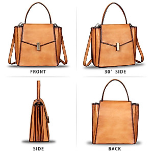 Genuine Leather Crossbody Purses for Women Vintage Cowhide Purse Small Fashion Over the Shoulder Bag Designer Purses and Handbags Cute Cross Body Bag for Ladies Top Handle Flap Over Satchel (Brown)