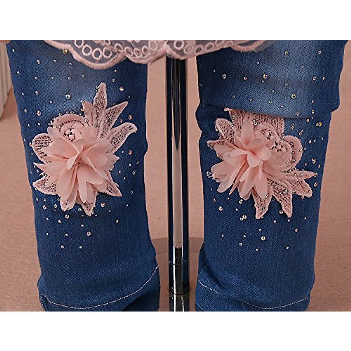 Yao 6M-4Y Infant 3Pcs Baby Girls Clothes Set Toddler Outfits Lace Dress Jacket and Jeans (2-3Y,Flower-Pink)