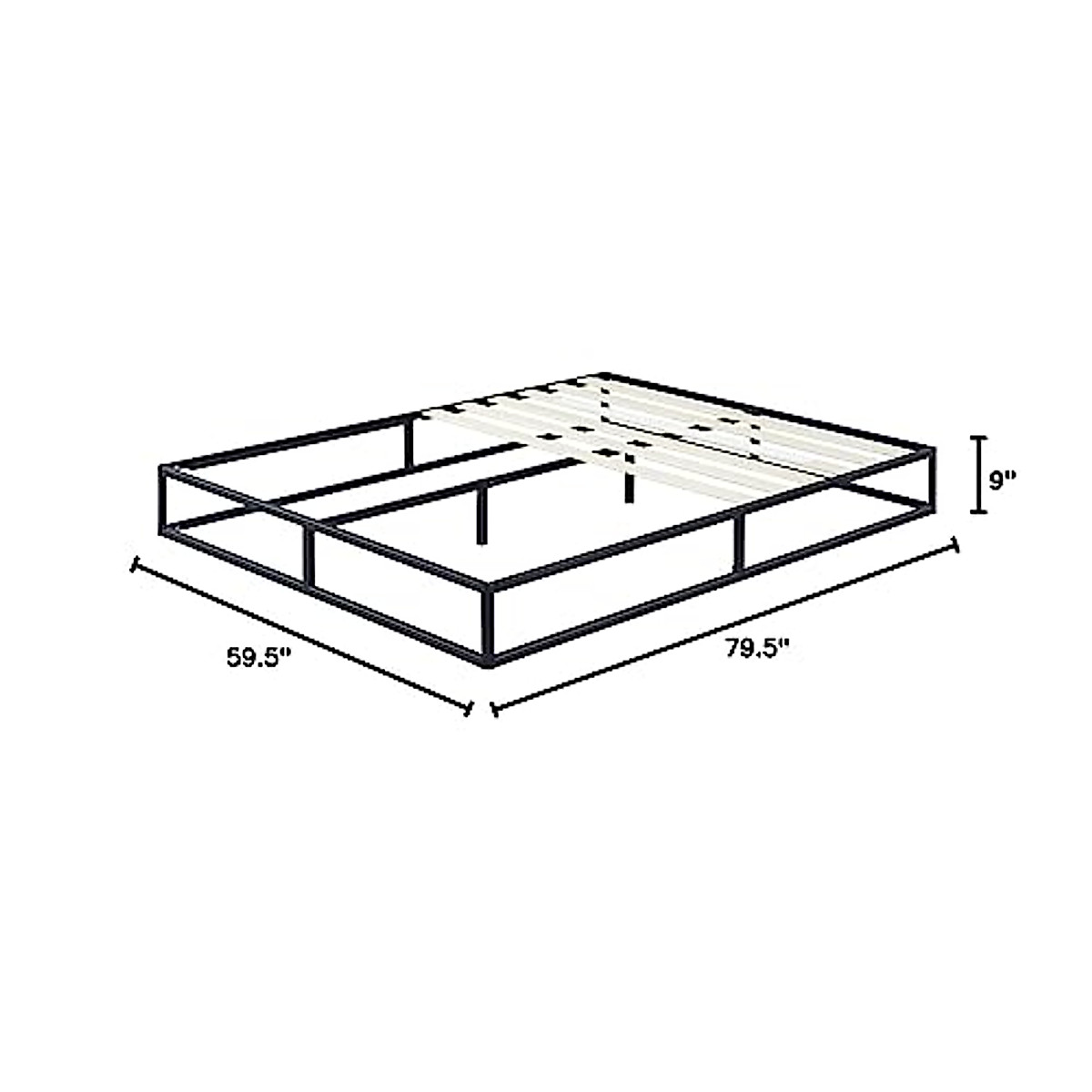 Olee Sleep 9 Inch Modern Metal Platform Bed Frame / Wooden Slats / Mattress Foundation / Wood Slat Support / No Box Spring Needed, Queen,VC09BX01Q,Black