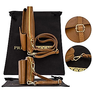 PRIMO SACCHI Womens Cell Phone & Wallet Crossbody Purse Dark Tan Italian Leather