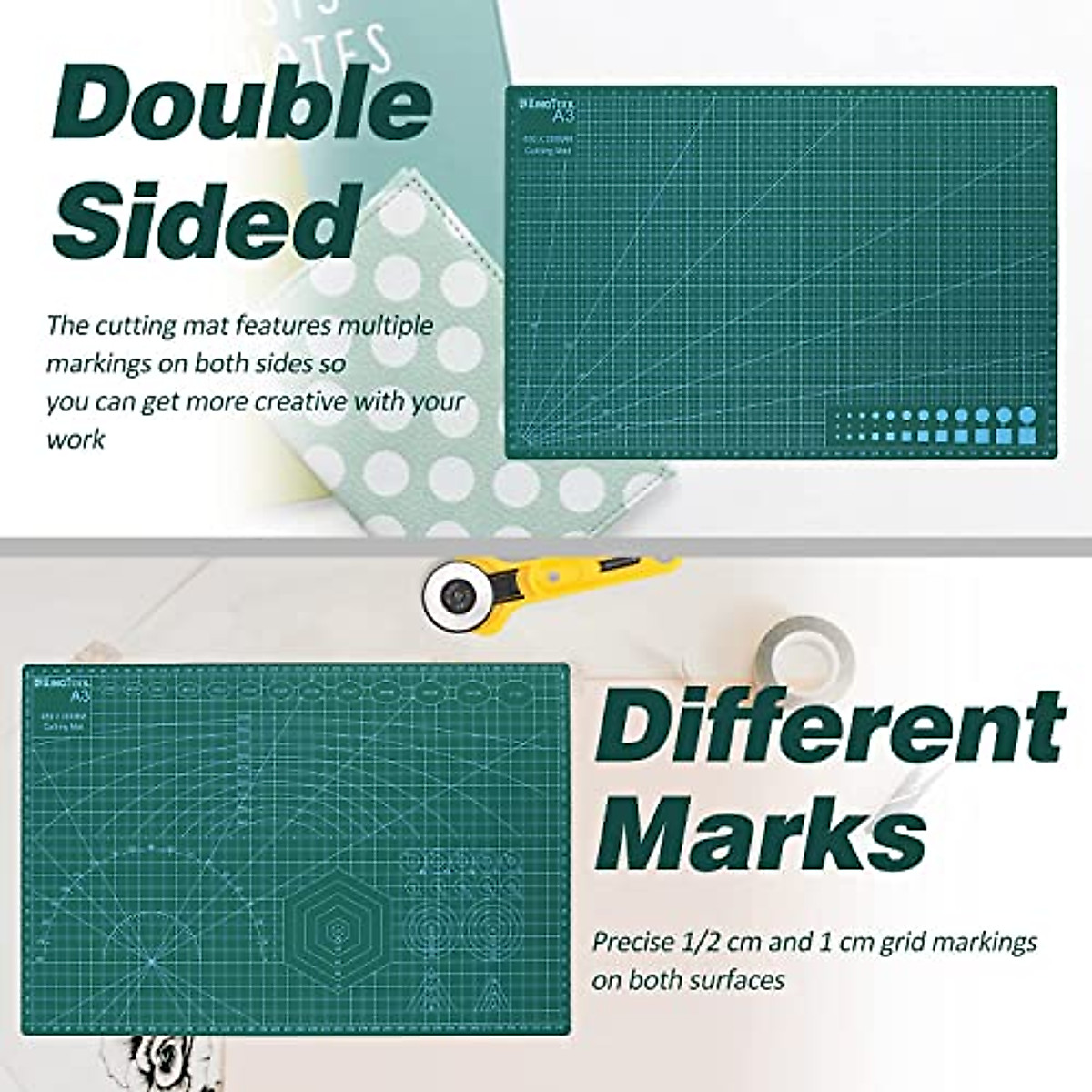 KingTool Rotary Cutter Set- 45mm Cutter Kit with A3 Cutting Mat, 3 Replacement Blades, Quilting Rulers, Sewing Clips, Sewing Pins - Perfect for Crafting, Fabric, Quilting, Sewing