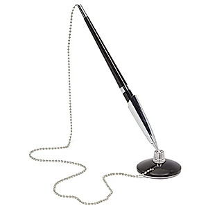 Juvale 3-Pack Desk Pen with Chain for Business Counter, Adhesive Security Pen Holder with Ball Chain for Front Desk, Reception, Bank, Hotel Lobbies (0.5mm Ball Point) Black