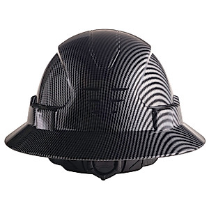 Full Brim Hard Hats Construction OSHA Approved Vented Safety Helmet Hard Hat, Cascos De Construccion Work Hardhat for Men/Women Custom Carbon Design 6 Point Ratcheting with Chin Strap (Black Graph)